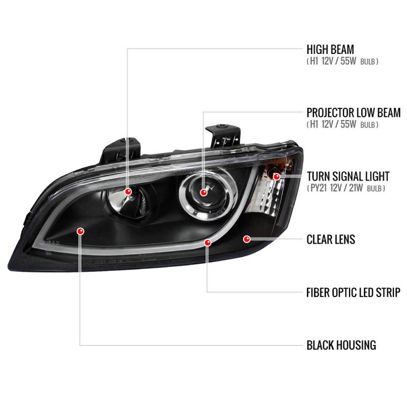 Spec-D 2008-2009 Pontiac G8 LED Bar Projector Headlights (Matte Black ...