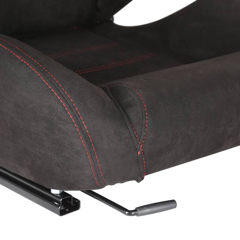 Spec-D Fully Reclinable Black Suede Red Stitch Bucket Racing Seat w ...